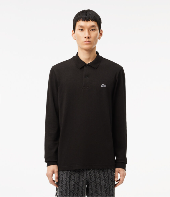 LCA-D22 (Lacoste essential long sleeve cotton blend polo black) 725965 ...